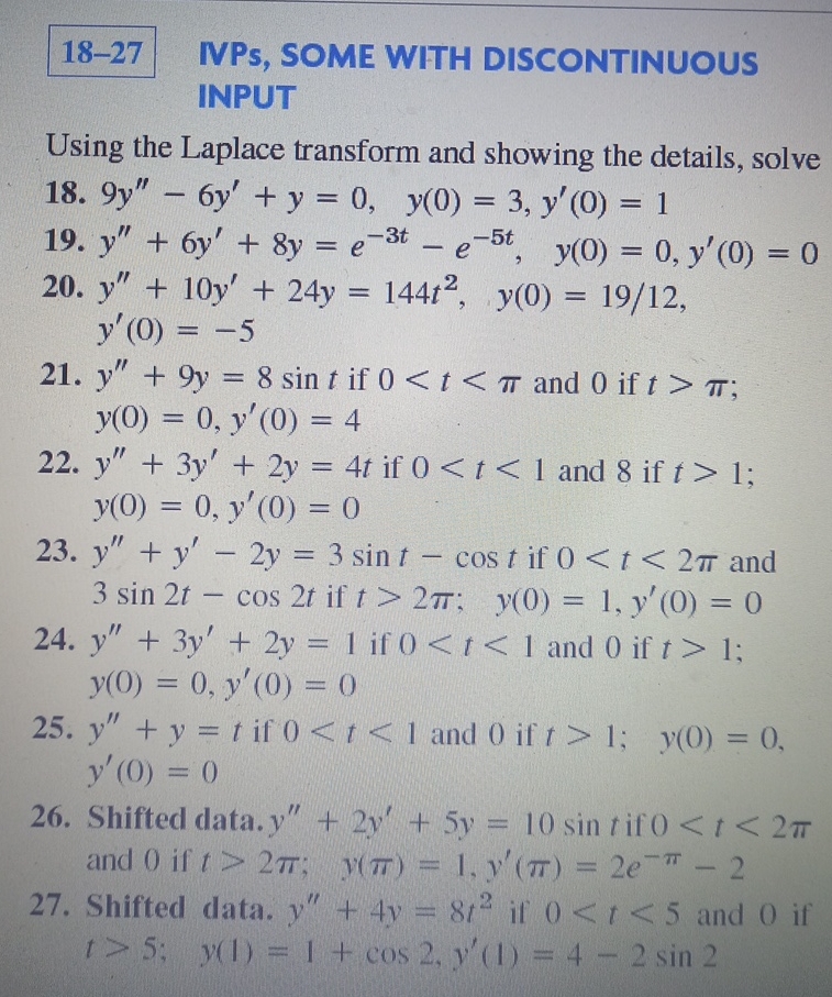 Solved IVPs, SOME WITH DISCONTINUOUS INPUTUsing the Laplace | Chegg.com