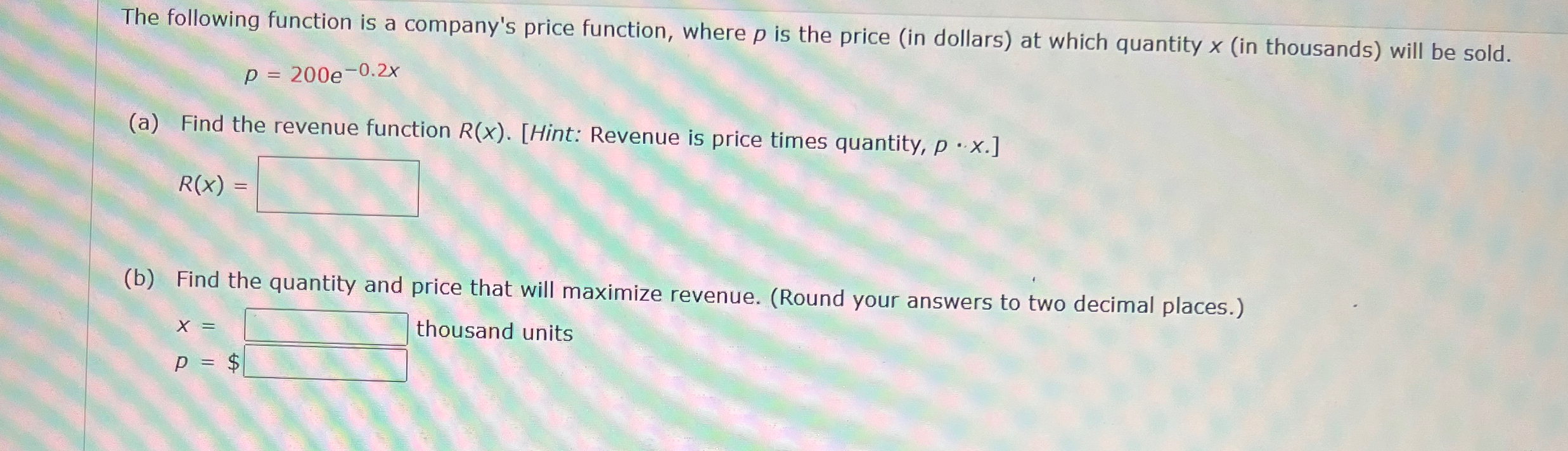 Solved The following function is a company's price function, | Chegg.com
