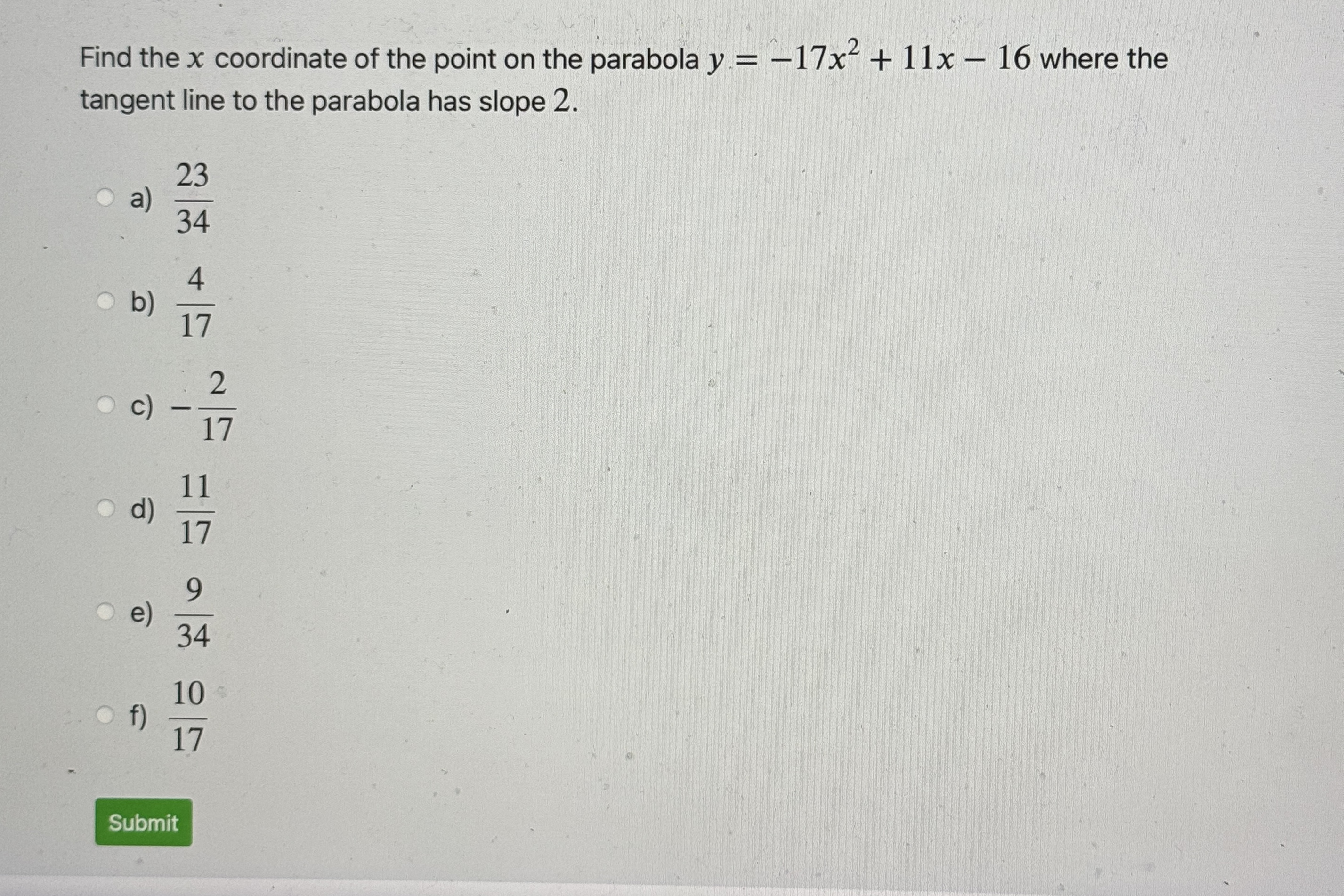 Solved Find the x ﻿coordinate of the point on the parabola | Chegg.com