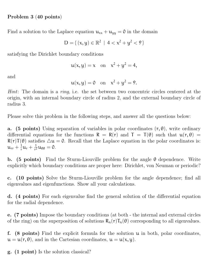Solved Problem 3 (40 points) Find a solution to the Laplace | Chegg.com