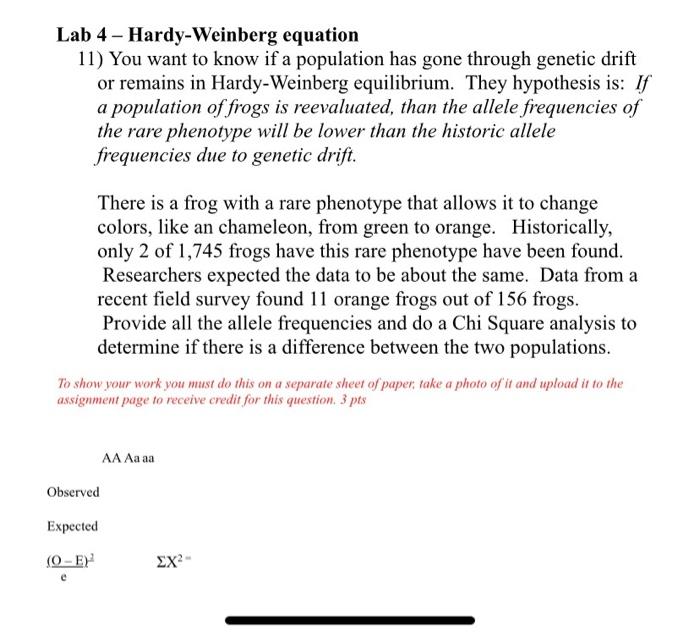 Solved Lab 4 - Hardy-Weinberg equation 11) You want to know | Chegg.com