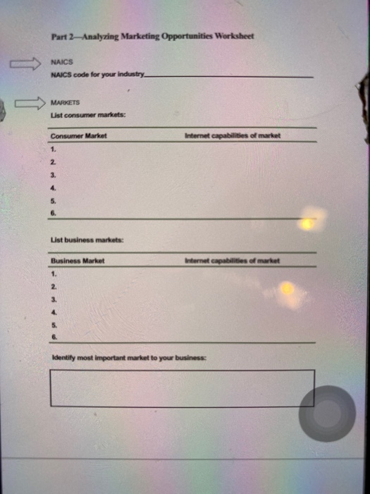 Part 2-Analyzing Marketing Opportunities Worksheet - | Chegg.com