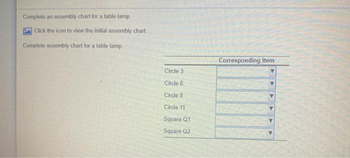 Complete an assembly chart for a table lamp Click the | Chegg.com