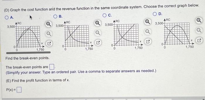 Solved (D) Graph the cost function and the revenue function | Chegg.com