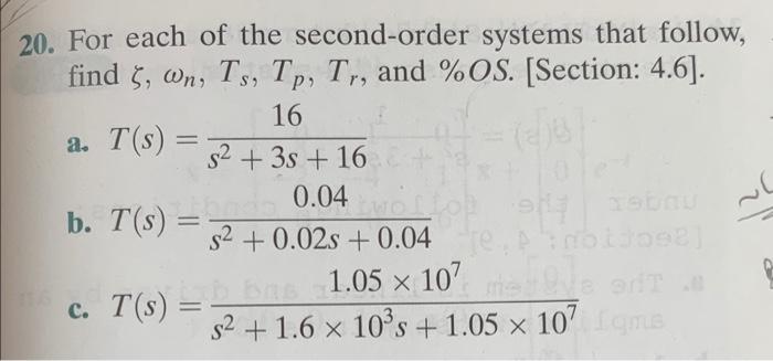Solved 20. For each of the second-order systems that follow, | Chegg.com
