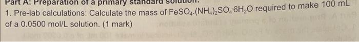 Solved 1. Pre-lab calculations: Calculate the mass of | Chegg.com