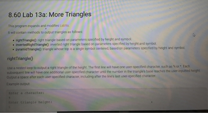 Solved 8.60 Lab 13a: More Triangles This program expands and | Chegg.com
