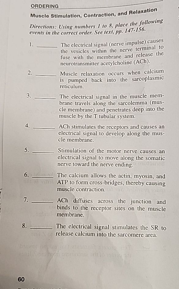 Solved ORDERINGMuscle Stimulation, Contraction, and | Chegg.com