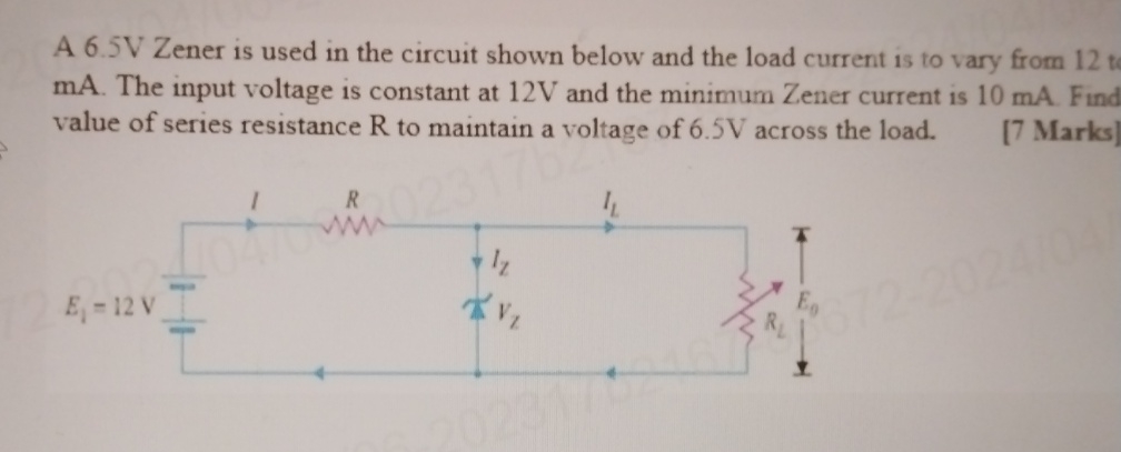 Solved A 6.5V ﻿Zener is used in the circuit shown below and | Chegg.com