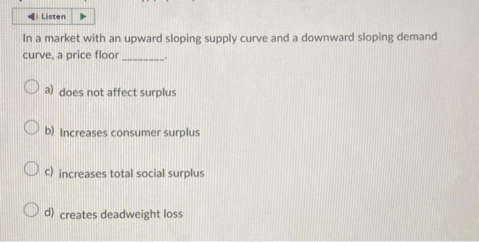Solved In a market with an upward sloping supply curve and a | Chegg.com