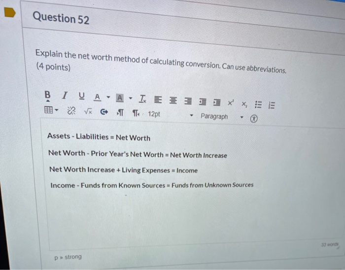Question 52 Explain the net worth method of | Chegg.com