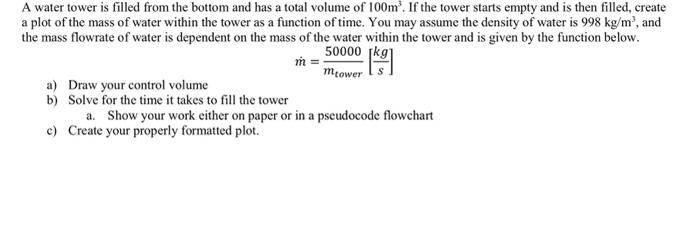Solved A water tower is filled from the bottom and has a | Chegg.com