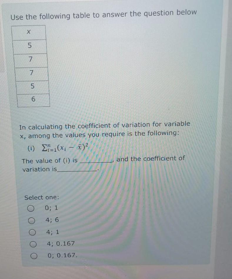 Solved Use the following table to answer the question below | Chegg.com