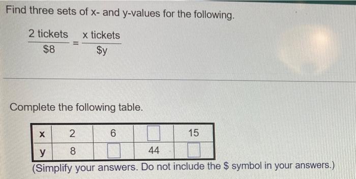 Solved Find three sets of x- and y-values for the following. | Chegg.com