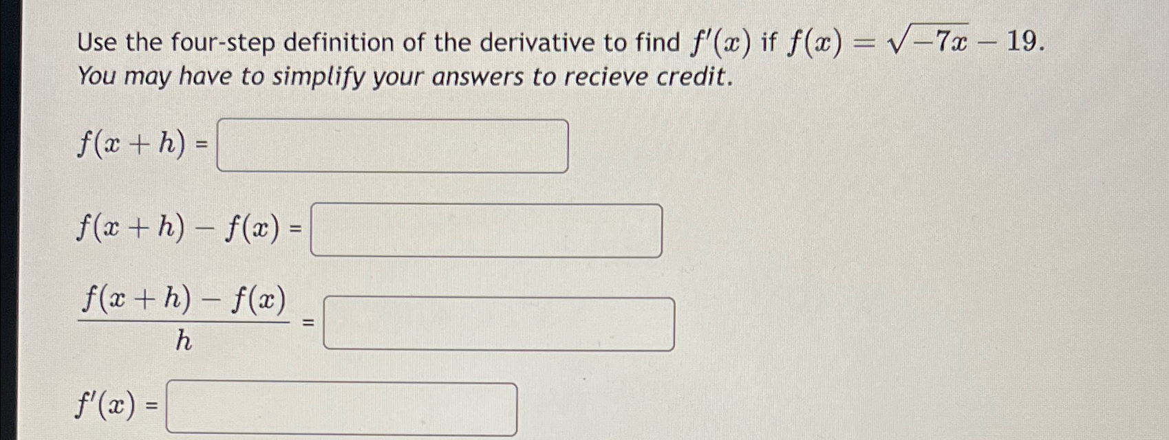 Solved Use the four-step definition of the derivative to | Chegg.com