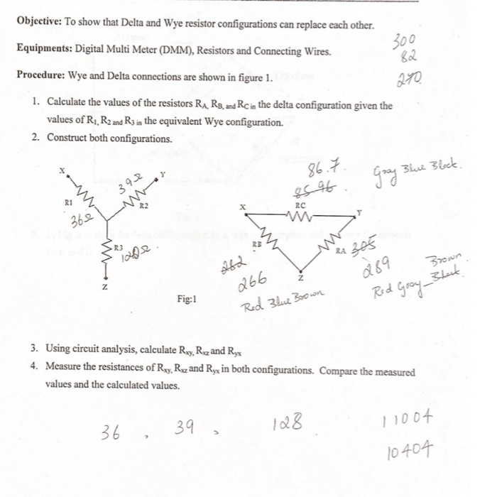 Solved 300 82 Objective: To show that Delta and Wye resistor | Chegg.com