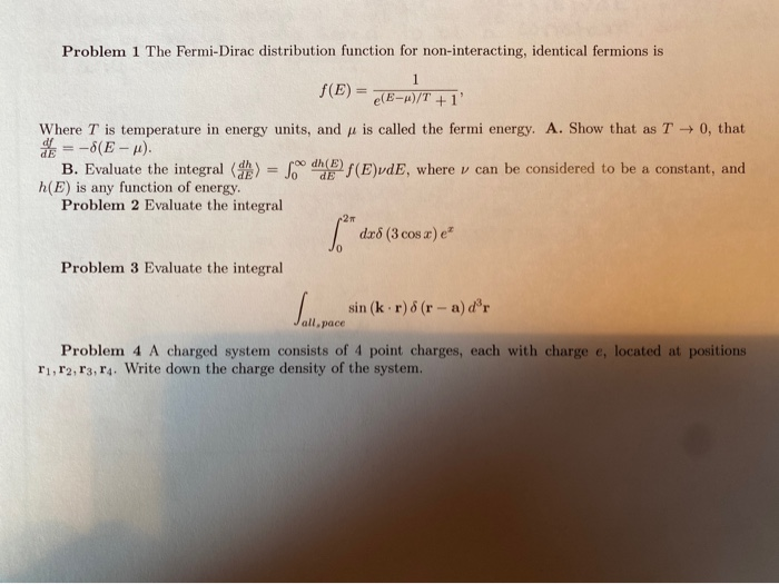 Problem 1 The Fermi-Dirac distribution function for | Chegg.com