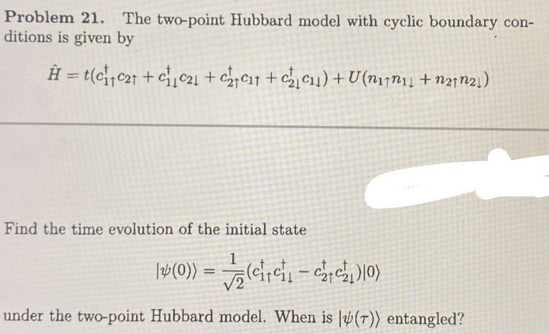 Solved Problem 21. The two-point Hubbard model with cyclic | Chegg.com