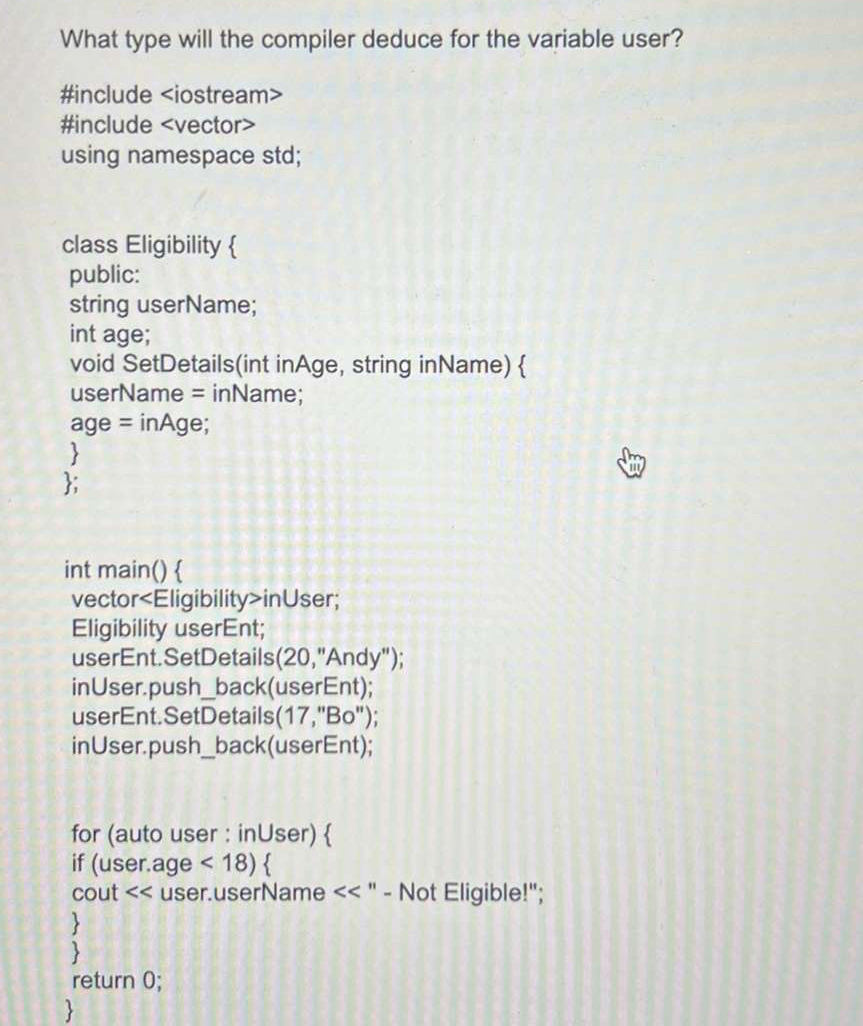 Solved What type will the compiler deduce for the variable | Chegg.com
