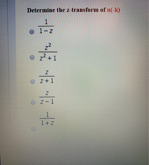 Solved Determine the z-transform of u(-k) 0 0 Z +1 0 | Chegg.com