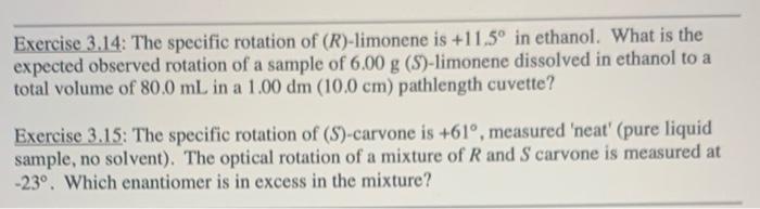 Solved Exercise 3.14: The specific rotation of (R)-limonene | Chegg.com