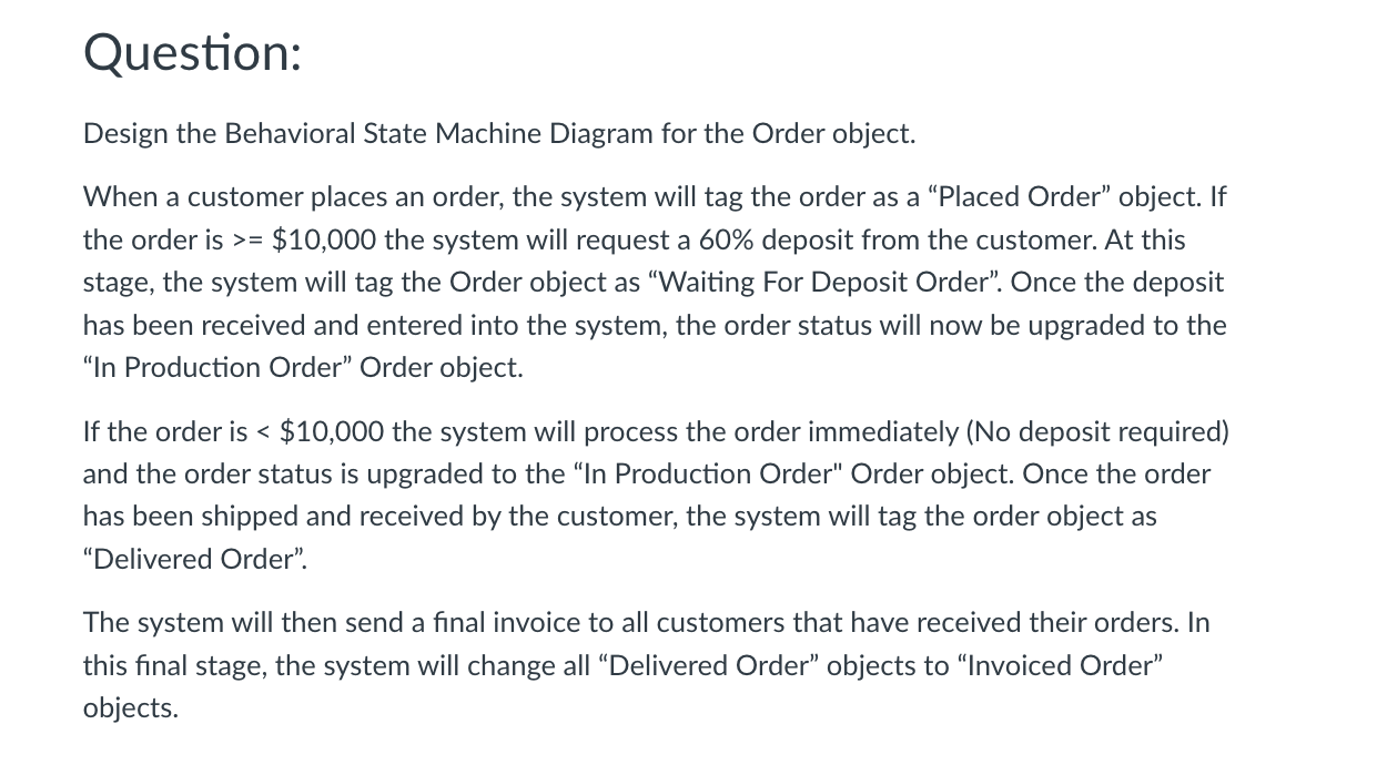 Solved Question:Design the Behavioral State Machine Diagram | Chegg.com
