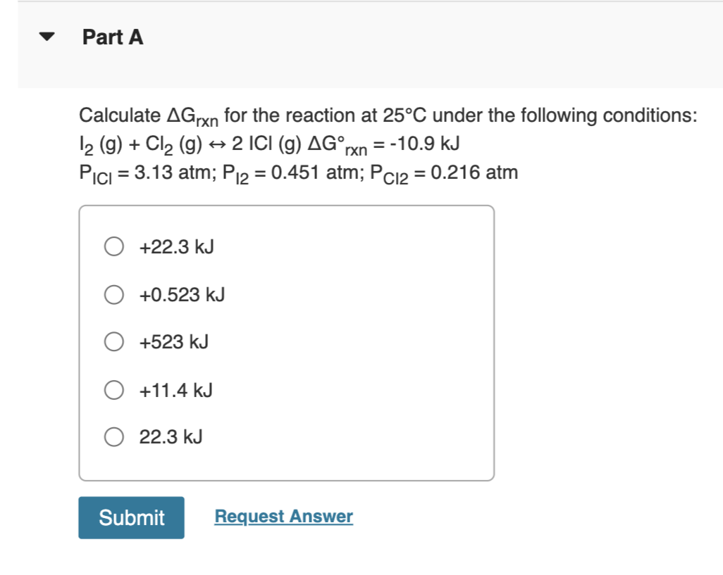 Solved Calculate \Delta Grxn for the reaction at 25\deg C | Chegg.com