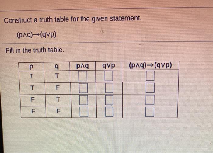 Solved Construct a truth table for the given statement. | Chegg.com