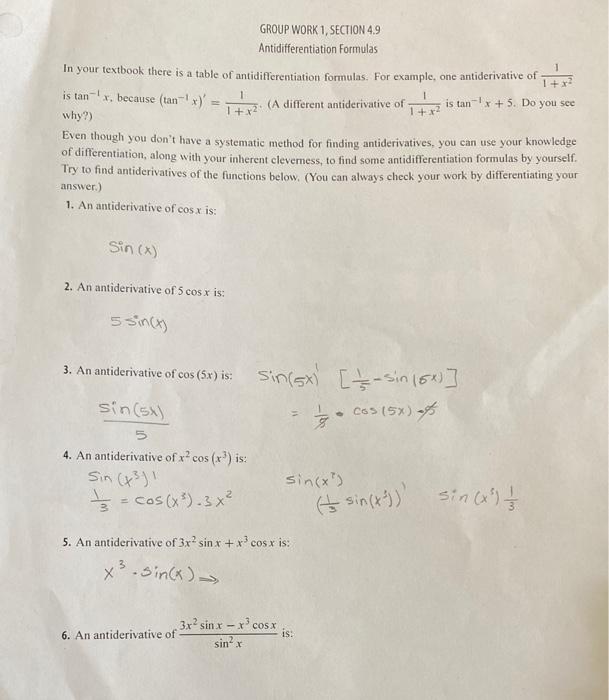 Solved GROUP WORK 1, SECTION 4.9 Antidifferentiation | Chegg.com