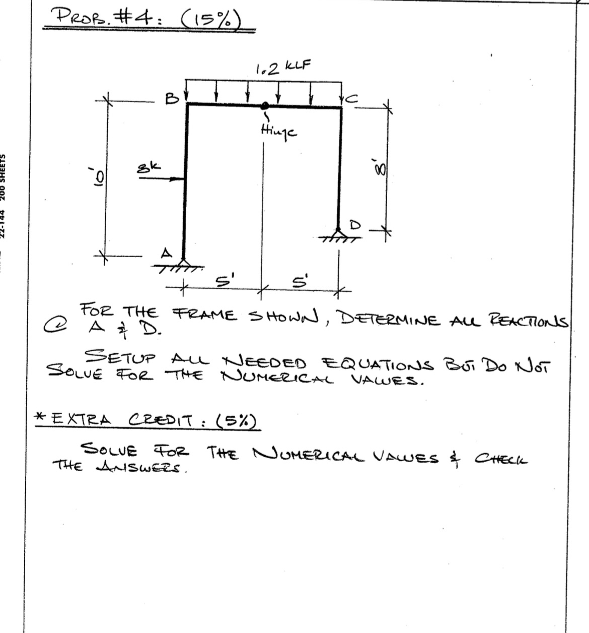 Solved PROB.#4: (15%)Q For tHe frame shown, Determine au | Chegg.com