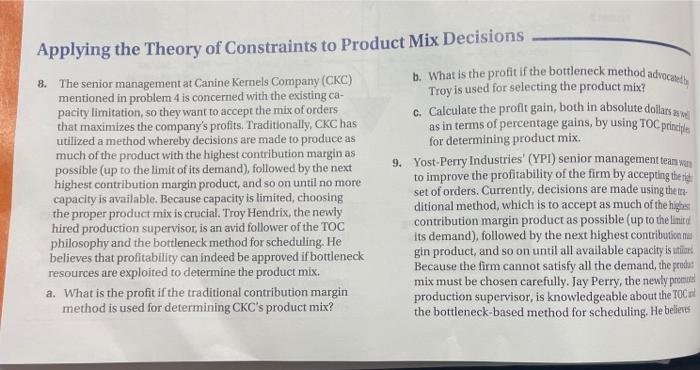 Solved Applying the Theory of Constraints to Product Mix | Chegg.com
