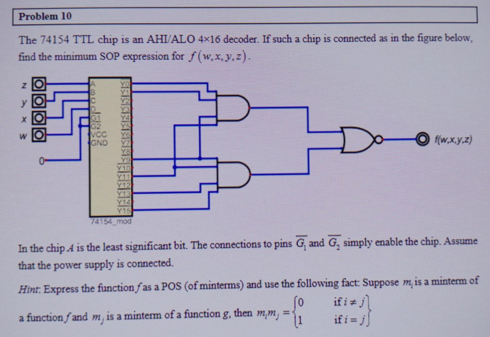 Solved The 74154 TTL chip is an AHI/ALO 4×16 decoder. If | Chegg.com