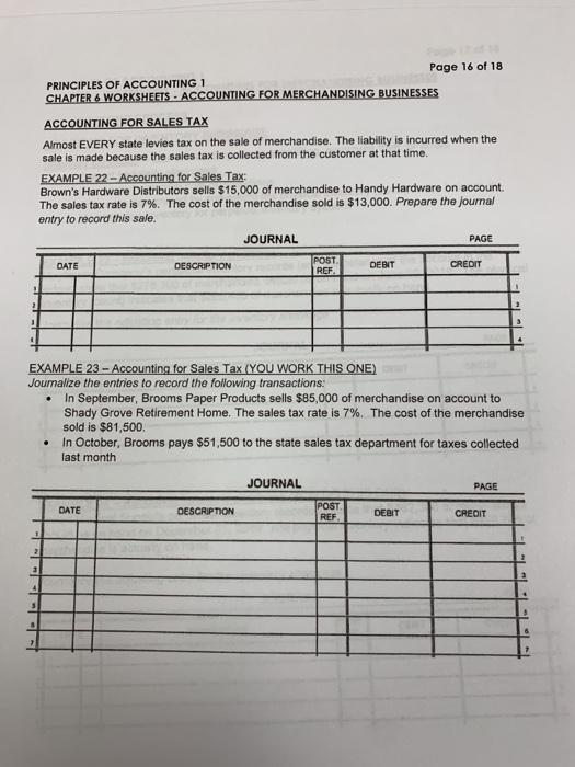 Solved Page 11 of 18 PRINCIPLES OF ACCOUNTING 1 CHAPTER 6 | Chegg.com
