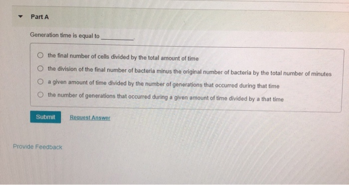 Solved Part A Generation time is equal to the final number | Chegg.com