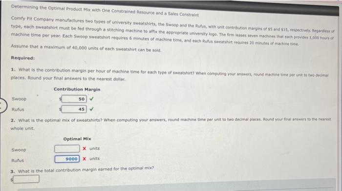 Solved Determining The Optimal Product Mix With One