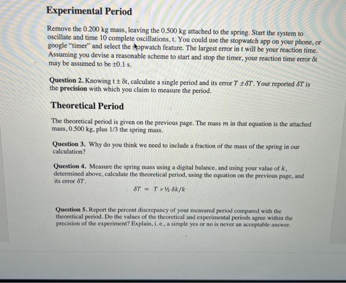 Solved Spring Constant k Hang your spring vertically with | Chegg.com