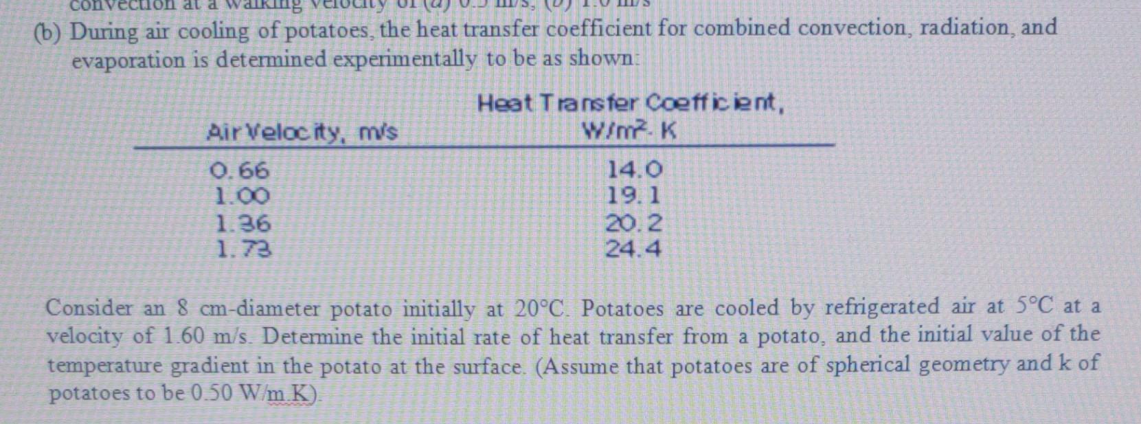 Solved (b) During air cooling of potatoes, the heat transfer | Chegg.com