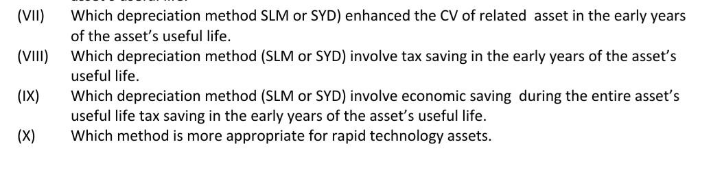 Solved (VII) (VIII) Which depreciation method SLM or SYD) | Chegg.com