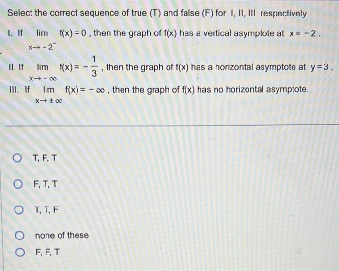 Solved Select the correct sequence of true (T) and false (F) | Chegg.com