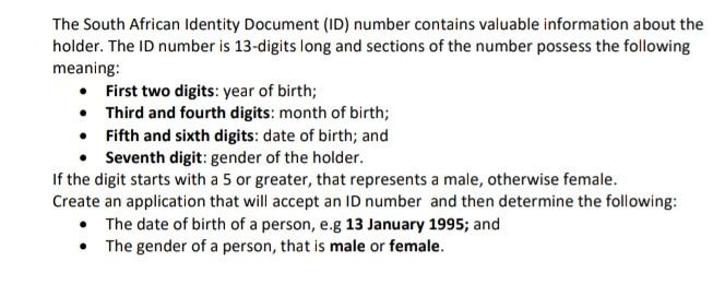 Solved The South African Identity Document (ID) number | Chegg.com