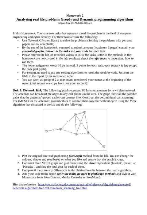 Solved Homework 2 Analysing real life problems Greedy and | Chegg.com