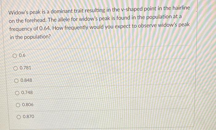 Solved Widow's peak is a dominant trait resulting in the | Chegg.com