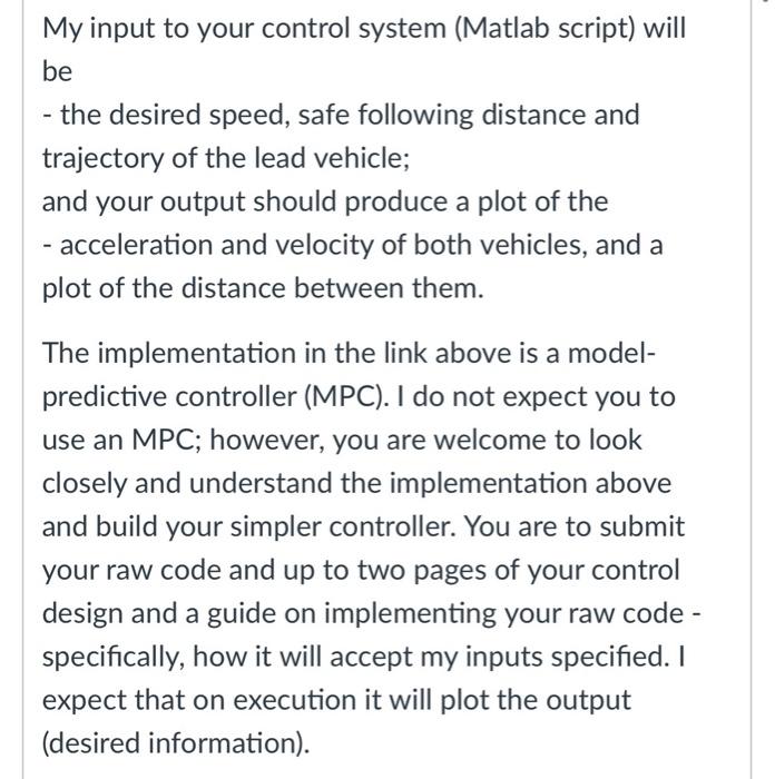 Solved The goal is to design an adaptive cruise control | Chegg.com