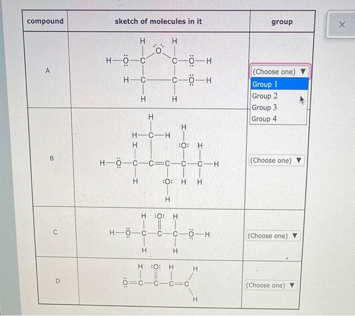 Solved Sort the molecular compounds in the table into groups | Chegg.com