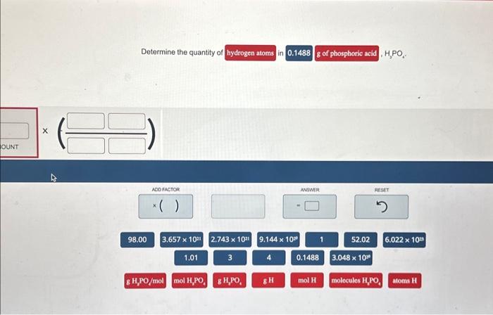 Solved Determine the quantity of hydrogen atoms in 0.1488 g | Chegg.com