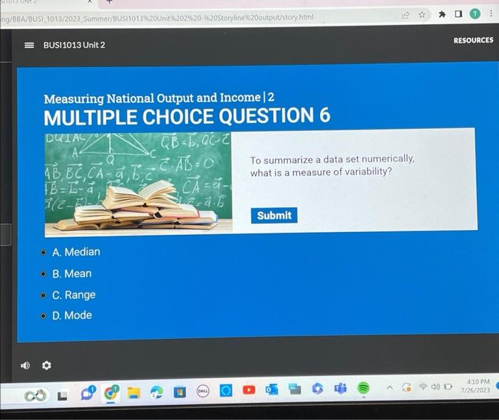 Solved To summarize a data set numerically, what is a | Chegg.com