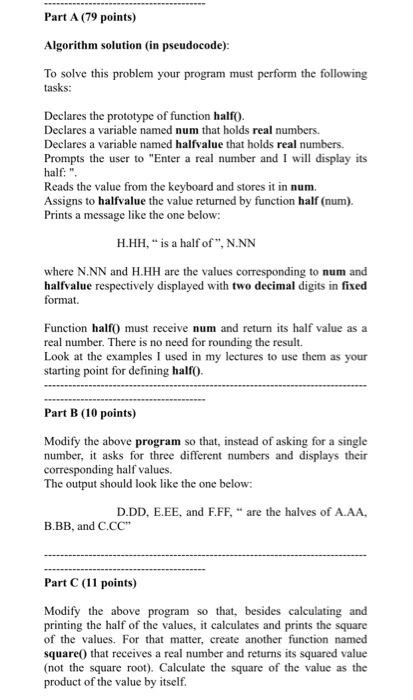 Solved Part A (79 points) Algorithm solution (in | Chegg.com