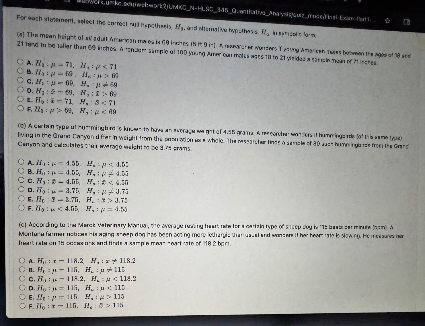 Solved For each statement, select the correct null | Chegg.com