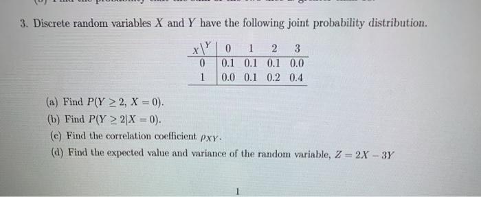 Solved 3. Discrete random variables X and Y have the | Chegg.com