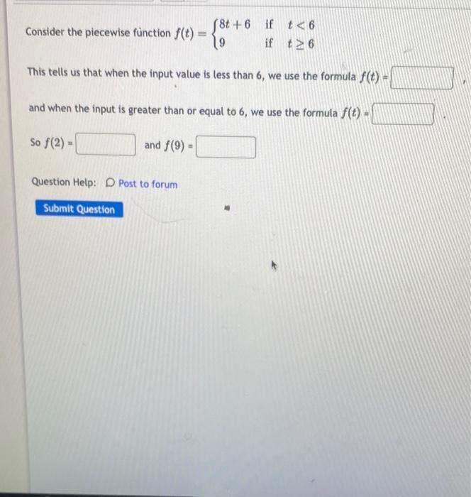 Solved Consider the piecewise function f(t)={8t+69 if if | Chegg.com